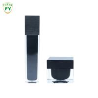 China Fuyun 15ml/30ml/60ml/100ml/120ml/15g/30g/50g/100g Clear black color rectangle shape acrylic plastic double wall bottle for sale