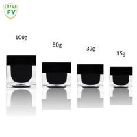 China Fuyun 15ml/30ml/60ml/100ml/120ml/15g/30g/50g/100g Clear black color rectangle shape acrylic plastic double wall bottle for sale