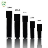 China Fuyun 15ml/30ml/60ml/100ml/120ml/15g/30g/50g/100g Clear black color rectangle shape acrylic plastic double wall bottle for sale