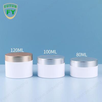 China Fuyun 80ml 100ml 120ml white clear color thicken bottom wall pet plastic cream jar with colored cap for sale