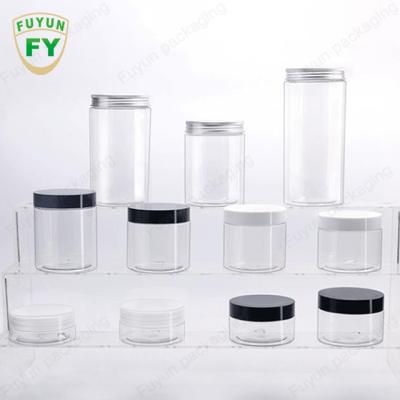 China 30ml 40ml 150ml Transparent Plastic Packaging Jars With Aluminium Cap Food Grade for sale