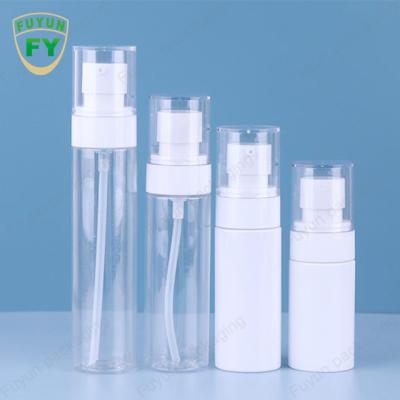 China Fuyun 40ml 50ml 60ml 80ml white clear lotion and spray pump bottle with flat cap for sale