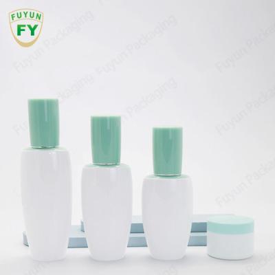China Fuyun PET 80ml 100ml 120ml 50g plastic Green color skincare cosmetic spray pump bottle with green cap for sale
