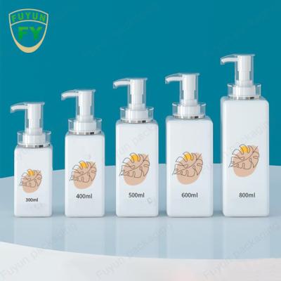 China Fuyun 300ml 400ml 500ml 600ml 800ml square pet plastic lotion pump bottle for sale
