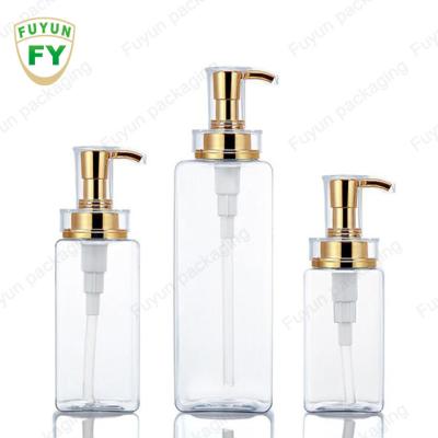 China Fuyun 300ml 400ml 500ml 600ml 800ml white color clear square lotion shampoo bottle with gold pump for sale