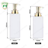 China Fuyun 300ml 400ml 500ml 600ml 800ml white color clear square lotion shampoo bottle with gold pump for sale
