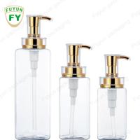 China Fuyun 300ml 400ml 500ml 600ml 800ml white color clear square lotion shampoo bottle with gold pump for sale