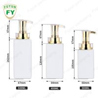 China Fuyun 300ml 400ml 500ml 600ml 800ml white color clear square lotion shampoo bottle with gold pump for sale