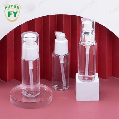 China Fuyun instock 50ml flat shoulder clear plastic toner lotion pump bottle for sale