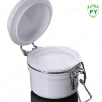 China 120ml White Candy Snack Plastic Packaging Jars With Flip Top Stainless Metal Lock for sale