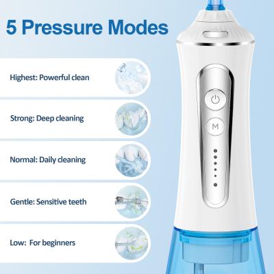 China 300ml Home And Travel IPX7 Portable Oral Irrigator Teeth Cleaning 5 Modes 1800mAh Rechargeable Dental Water Pick Jet Flosser for sale
