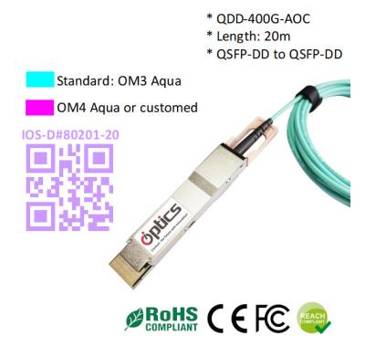 China QSFPDD-400G-AOC20M 400G QSFPDD to QSFPDD AOC (Active Optical Cable) Cables 20M 400G QSFP DD AOC for sale