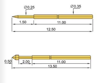 China Custom Sizes Gold Plated Spring Test Probe with 0.50amps Current Rating and 50mΩ Max Contact Resistance for sale