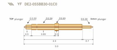 China Dual-Head High-Frequency Gold-Plated Spring Test Probe for IC Testing YF DE2-055BB30-01C0 for sale