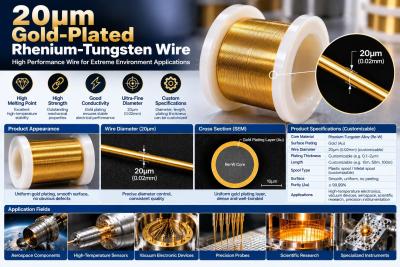 China 20 Micron Au Plated Tungsten Rhenium Wire for Precision Probes and Electronics for sale