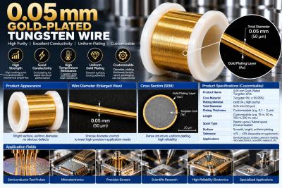 China 0.05mm Gold Plated Tungsten Wire (50μm Au Coated Tungsten Wire) for Semiconductor Probes & Precision Electronics for sale