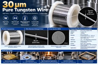 China 30μm Pure Tungsten Wire (0.03mm Tungsten Wire) for Semiconductor Probes & Precision Electronics for sale