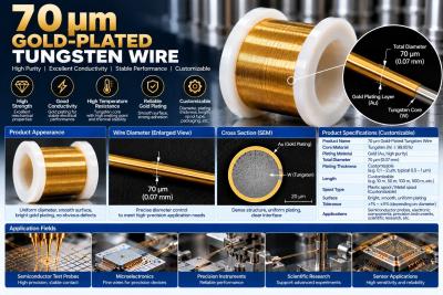 China 70μm Gold Plated Tungsten Wire (0.07mm Au Coated Tungsten Wire) for Precision Electronics & Industrial Applications for sale