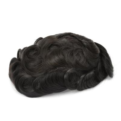 China Black Mens Toupee Hair 8*10 Base Mens Real Hair Toupee French Lace for sale
