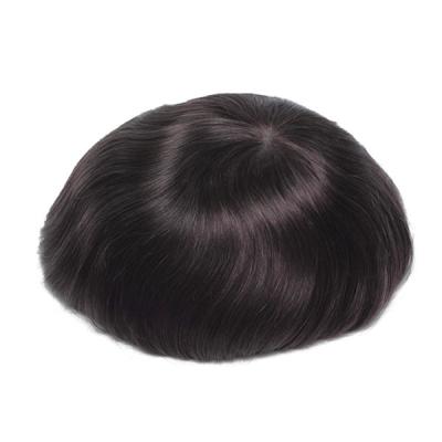 China Medium Brown Thin Skin Stock Hair System 6x8 Light Density Mens Toupee for sale