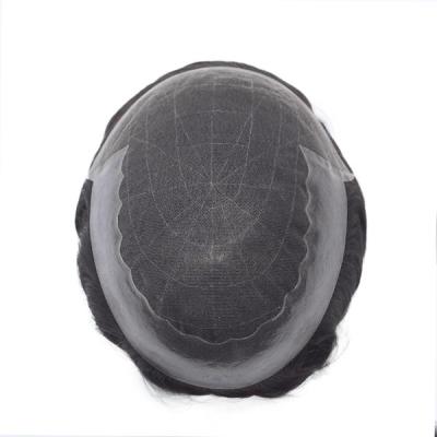 China Wavy French Lace Stock Hair System 5x7 Dark Brown Human Hair Toupee For Men for sale