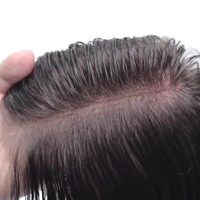 China Dark Brown Full Lace Stock Hair System 8x10 Wavy Texture Mens Toupee for sale