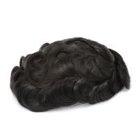 China PU Perimeter Base Stock Hair System 7x9 Natural Black Light Density 4 Inch Wavy Mens Human Hair Toupee for sale