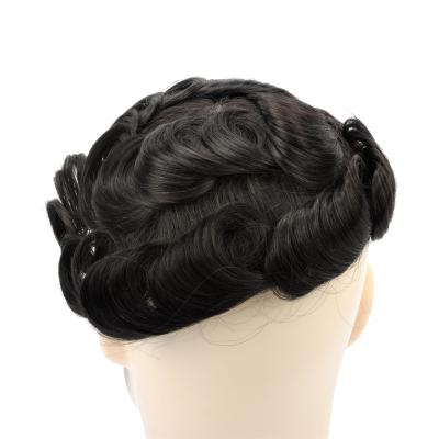 China Double Knots Throughout Straight Hair Texture Human Hair Toupee For Man for sale