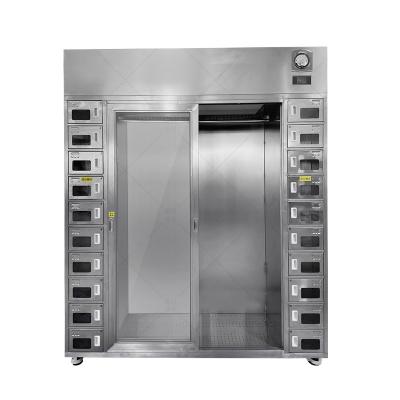 China Stainless Steel Cleanroom Garment and Shoe Cabinet with Dual-Zone ISO 14644 Compliance and 40-Person Capacity for sale