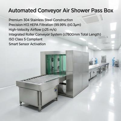 China Powered Roller Conveyor Air Shower Pass-Through Box | Cleanroom Transfer System for sale