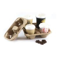 China 4 Cup Disposable Coffee Tray Biodegradable and Compostable Cup Holder Durable Drink Carrier for Hot or Cold Drinks for sale