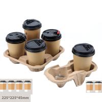 China Disposable Cup Holder for Hot or Cold Drinks 2cups 4 Cups Drink Carrier with Handle Kraft Paperboard Coffee Cup Holder for sale