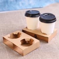 China Disposable Cup Holder for Hot or Cold Drinks 2cups 4 Cups Drink Carrier with Handle Kraft Paperboard Coffee Cup Holder for sale