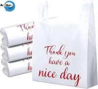 China Durable Printed Logo Design LDPE HDPE Custom Thank You Plastic Shopping Bags Vest Handle Carrier Grocery Bags Plastic Bags for sale