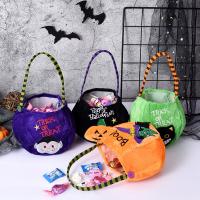 China In-stock New Halloween Gift Velvet Tote Bag Pumpkin Bag Decoration Prop Gift Children's Candy Bag for sale