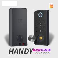 China Black Smart WiFi Tuya Fingerprint Digital Door Lock Unlock with Code APP and Fingerprint for sale