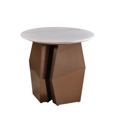 China T1055 Reversible Chaise Modern Sofa Side Table Geometric Brass Base Marble End Table for sale
