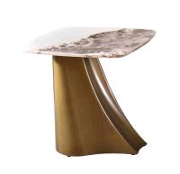 China T1056 Sculptural Curved Bronze Base Marble End Table for sale