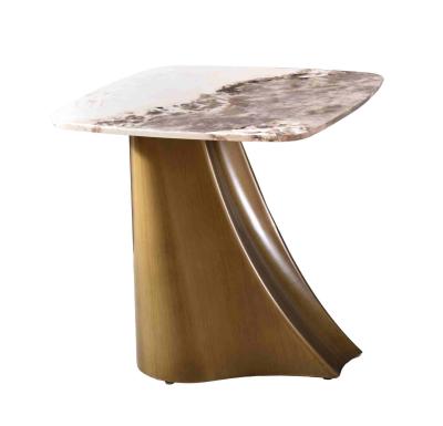China T1056 Sculptural Curved Bronze Base Marble End Table for sale