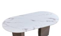China T1055 Oval White Marble coffee Table with Geometric Bronze Base Modern Minimalist for sale