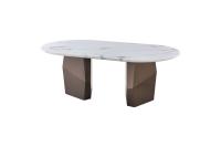 China T1055 Oval White Marble coffee Table with Geometric Bronze Base Modern Minimalist for sale