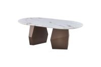 China T1055 Oval White Marble coffee Table with Geometric Bronze Base Modern Minimalist for sale