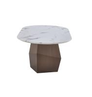 China T1055 Oval White Marble coffee Table with Geometric Bronze Base Modern Minimalist for sale
