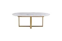 China T961-1 Minimalist Oval White Marble Coffee Table with Gold Metal Frame for sale