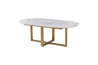 China T961-1 Minimalist Oval White Marble Coffee Table with Gold Metal Frame for sale
