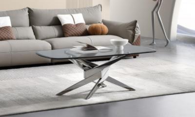 China T1035 Living Room Furniture Coffee Table 1300x700x450mm Modern Stainless steel Base Tempered Glass Coffee Table for sale