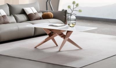 China T1036 Living Room Modern Coffee Table Brushed Gold Modern Shaped White Sintered Stone Coffee Table for sale