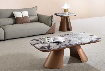 China T1038 Living Room Furniture Metal Coffee Table Luxury Cloud Marble Coffee Table with Bronze Legs for sale