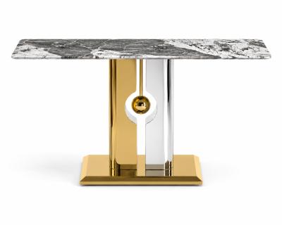 China T1029 Luxury Console Table Two-Tone Gold & Chrome Marble Console Table for sale