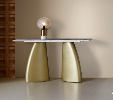 China T1057 Console Table Luxury Console Table Beautiful Home Deco Furniture Curved Flared Gold Base Marble Console Table for sale